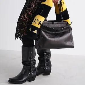 Fendi My Peekaboo Medium Crackled Black Leather Bag